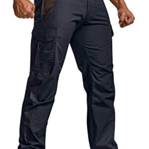 CQR Men's Ripstop Work Pants, Water Resistant Tactical Pants, Outdoor Utility Operator EDC Straight/Cargo Pants, Work Cargo Police Navy, 34W x 32L