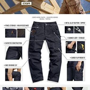 CQR Men's Ripstop Work Pants, Water Resistant Tactical Pants, Outdoor Utility Operator EDC Straight/Cargo Pants, Work Cargo Police Navy, 34W x 32L