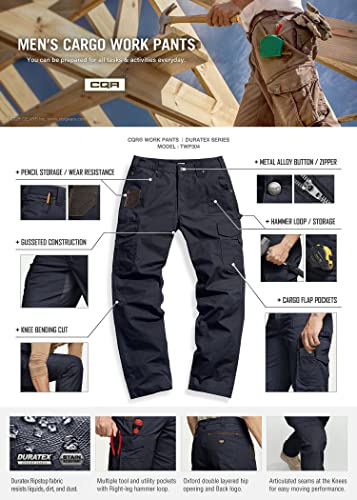 CQR Men's Ripstop Work Pants, Water Resistant Tactical Pants, Outdoor Utility Operator EDC Straight/Cargo Pants, Work Cargo Police Navy, 34W x 32L