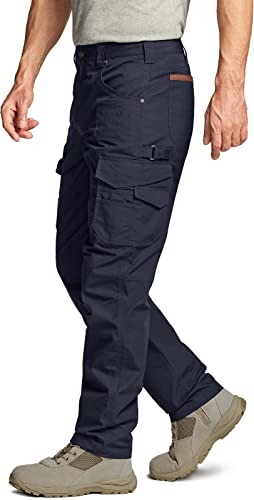 CQR Men's Ripstop Work Pants, Water Resistant Tactical Pants, Outdoor Utility Operator EDC Straight/Cargo Pants, Work Cargo Police Navy, 34W x 32L