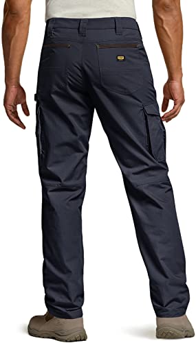 CQR Men's Ripstop Work Pants, Water Resistant Tactical Pants, Outdoor Utility Operator EDC Straight/Cargo Pants, Work Cargo Police Navy, 34W x 32L