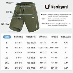 NORTHYARD Men's Athletic Hiking Shorts Quick Dry Workout Shorts 7"/ 9"/ 5" Lightweight Sports Gym Running Shorts Basketball Exercise ArmyGreen M