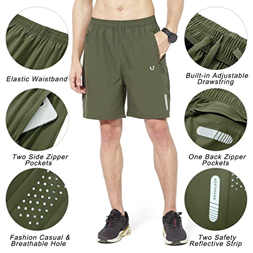 NORTHYARD Men's Athletic Hiking Shorts Quick Dry Workout Shorts 7"/ 9"/ 5" Lightweight Sports Gym Running Shorts Basketball Exercise ArmyGreen M