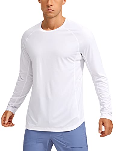 CRZ YOGA Men's Lightweight Long Sleeve Tee Running Shirts Athletic Workout Training Gym Quick Dry Tops White XX-Large