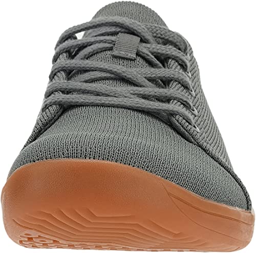 WHITIN Men's Casual Barefoot Knit Minimalist Sneakers Wide Width fit Zero Drop Sole Size 11.5-12 Minimus Laces Up Tennis Shoes Fashion Walking Flat Lightweight Comfortable Grey Gum 45