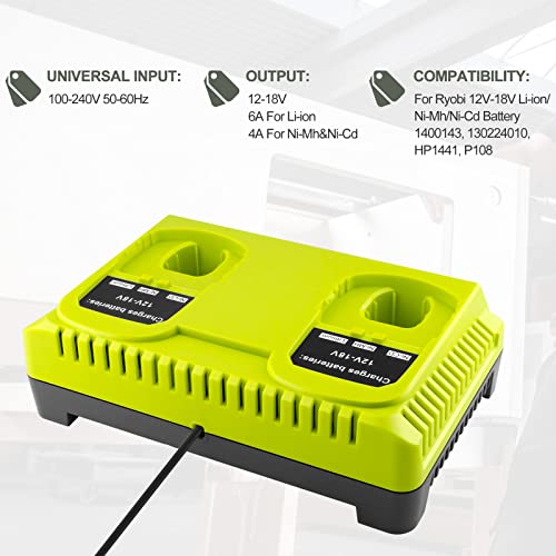 ADVNOVO P117 Dual Charger Replacement for Ryobi 18V Battery Charger P118 Compatible with Ryobi 12V to 18V One Plus NiCd NiMh Lithium Ion Battery P100 P101 P102 P103 P105 P107 P108 P200