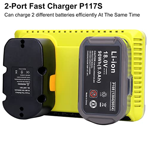 2 Ports P117 Dual Chemistry IntelliPort Battery Charger for 12V-18V MAX Ryobi ONE+ Plus Lithium NiCad NiMh Battery P102 P103 P107 P108 P109 P189 P190 PBP002 PBP005