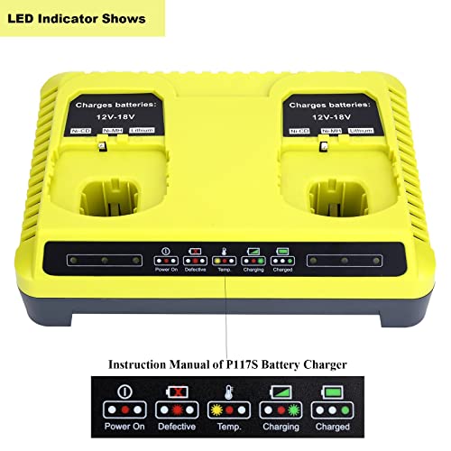 2 Ports P117 Dual Chemistry IntelliPort Battery Charger for 12V-18V MAX Ryobi ONE+ Plus Lithium NiCad NiMh Battery P102 P103 P107 P108 P109 P189 P190 PBP002 PBP005