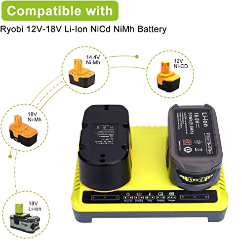 2 Ports P117 Dual Chemistry IntelliPort Battery Charger for 12V-18V MAX Ryobi ONE+ Plus Lithium NiCad NiMh Battery P102 P103 P107 P108 P109 P189 P190 PBP002 PBP005