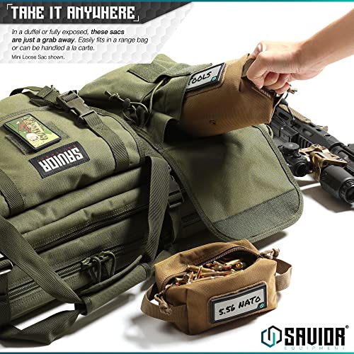 Savior Equipment Loose Sacs 4-Pack Tactical Ammo Pouch Firearm Ammunition Carrier Bag, ID Patches Included, Rifle Carbine Pistol Revolver Ammos Transportation Soft Case Hunting Shooting Range Gear