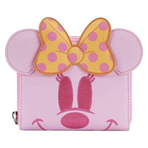 loungefly disney pastel ghost minnie glow in the dark women's zip-around wallet, pink, (wdwa2266)