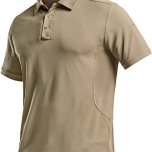 CQR Men's Polo Shirt, Long and Short Sleeve Tactical Shirts, Dry Fit Lightweight Golf Shirts, Outdoor UPF 50+ Pique Shirt, Frost Essential Khaki, Small