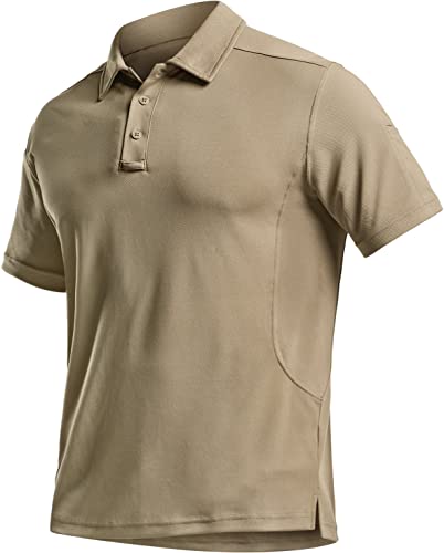 CQR Men's Polo Shirt, Long and Short Sleeve Tactical Shirts, Dry Fit Lightweight Golf Shirts, Outdoor UPF 50+ Pique Shirt, Frost Essential Khaki, Small