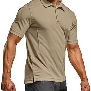 CQR Men's Polo Shirt, Long and Short Sleeve Tactical Shirts, Dry Fit Lightweight Golf Shirts, Outdoor UPF 50+ Pique Shirt, Frost Essential Khaki, Small