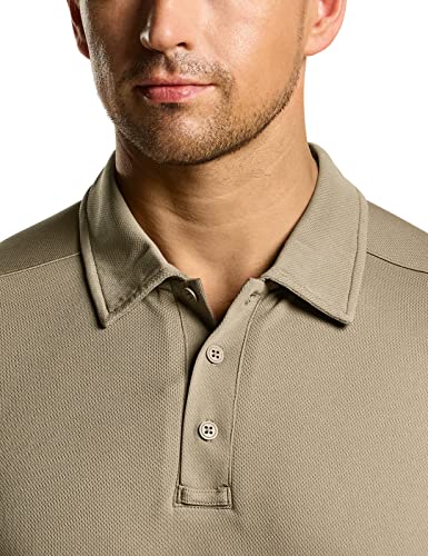 CQR Men's Polo Shirt, Long and Short Sleeve Tactical Shirts, Dry Fit Lightweight Golf Shirts, Outdoor UPF 50+ Pique Shirt, Frost Essential Khaki, Small