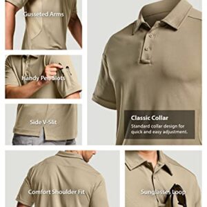 CQR Men's Polo Shirt, Long and Short Sleeve Tactical Shirts, Dry Fit Lightweight Golf Shirts, Outdoor UPF 50+ Pique Shirt, Frost Essential Khaki, Small