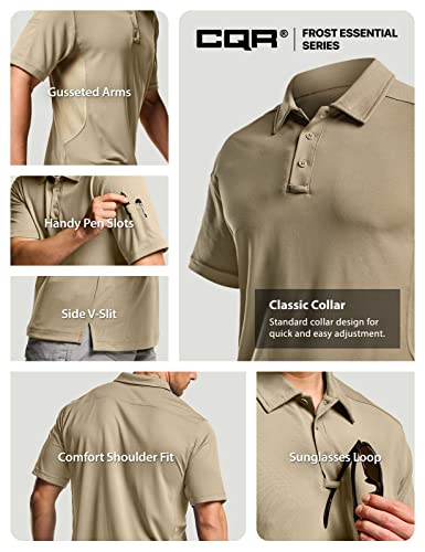 CQR Men's Polo Shirt, Long and Short Sleeve Tactical Shirts, Dry Fit Lightweight Golf Shirts, Outdoor UPF 50+ Pique Shirt, Frost Essential Khaki, Small