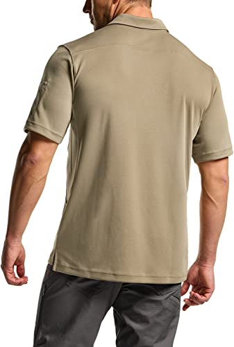 CQR Men's Polo Shirt, Long and Short Sleeve Tactical Shirts, Dry Fit Lightweight Golf Shirts, Outdoor UPF 50+ Pique Shirt, Frost Essential Khaki, Small