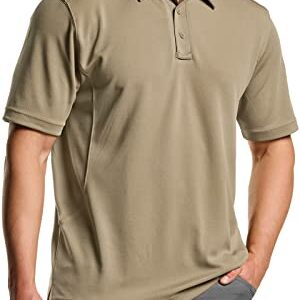 CQR Men's Polo Shirt, Long and Short Sleeve Tactical Shirts, Dry Fit Lightweight Golf Shirts, Outdoor UPF 50+ Pique Shirt, Frost Essential Khaki, Small