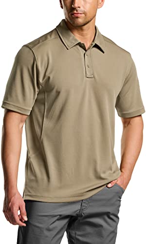 CQR Men's Polo Shirt, Long and Short Sleeve Tactical Shirts, Dry Fit Lightweight Golf Shirts, Outdoor UPF 50+ Pique Shirt, Frost Essential Khaki, Small