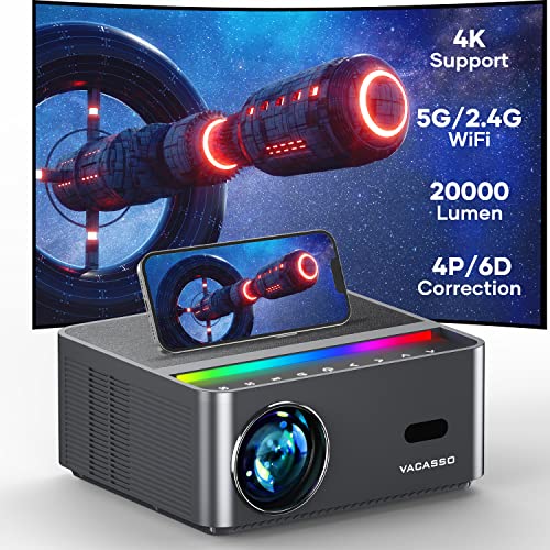 [Electric Focus] Projector with WiFi and Bluetooth, Portable Projector 4K Support, 500 ANSI 20000L, Touch Screen, Auto Vertical Keystone & 4P/6D, VACASSO Outdoor Movie Projector for Phone/PC/TV Stick