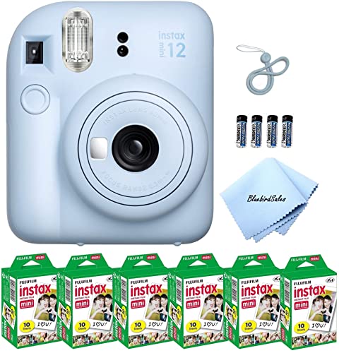 Fujifilm Mini 12 Instant Camera Starter Bundle: Includes Mini Film Value Pack (60 Sheets) + 4 Pack AA Batteries + Lens Cleaning Cloth (Pastel Blue)