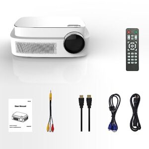 Video Projector, HD 1080p Video Beam with 200” Display, HiFi Speaker, Compatible TV Stick, HDMI, VGA, USB, Laptop