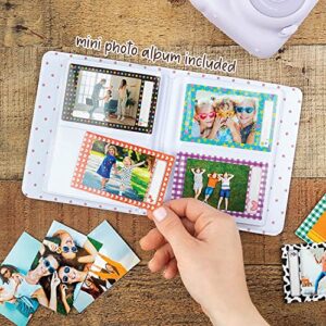 Fujifilm Instax Mini 12 Instant Camera with Fujifilm Instant Mini Film (50 Sheets) with Accessories Including Compatible Case with Strap, Lenss Photo Album, Stickers, Frames Bundle (Clay White)