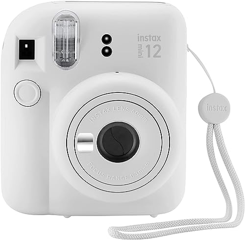 Fujifilm Instax Mini 12 Instant Camera with Fujifilm Instant Mini Film (50 Sheets) with Accessories Including Compatible Case with Strap, Lenss Photo Album, Stickers, Frames Bundle (Clay White)