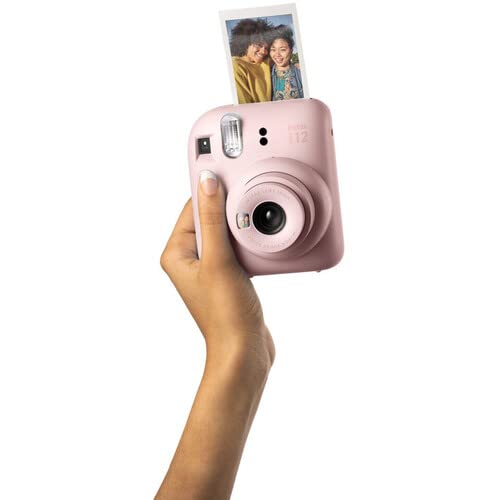 Fujifilm Instax Mini 12 Instant Camera with Fujifilm Instant Mini Film (50 Sheets) with Accessories Including Compatible Case with Strap, Lenss Photo Album, Stickers, Frames Bundle (Blossom Pink)