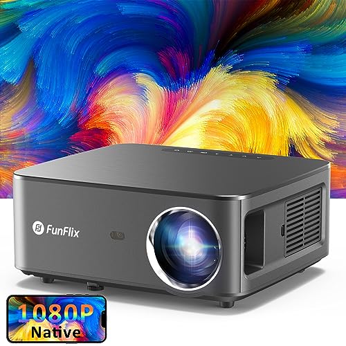 1080P Native 5G Projector with WiFi and Bluetooth,FunFlix 600 ANSI High Brightness Projector,Movie Outdoor Projector,4K Support, 300 Inch,Dust-Proof Projector for HDMI, USB, Phone, Laptop, TV Stick