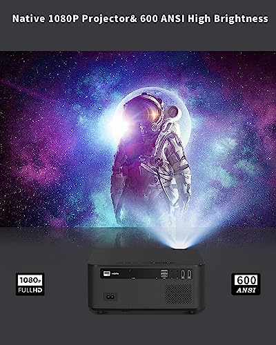 1080P Native 5G Projector with WiFi and Bluetooth,FunFlix 600 ANSI High Brightness Projector,Movie Outdoor Projector,4K Support, 300 Inch,Dust-Proof Projector for HDMI, USB, Phone, Laptop, TV Stick