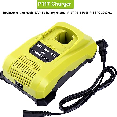 P117 Dual Chemistry Fast Charger Replace for Ryobi 12V-18V Lithium NiCad NiMh Battery Ryobi 18-Volt One+ P102 P108 P189 P197 P103 P105 P107 P190 P191 PBP002 PBP005