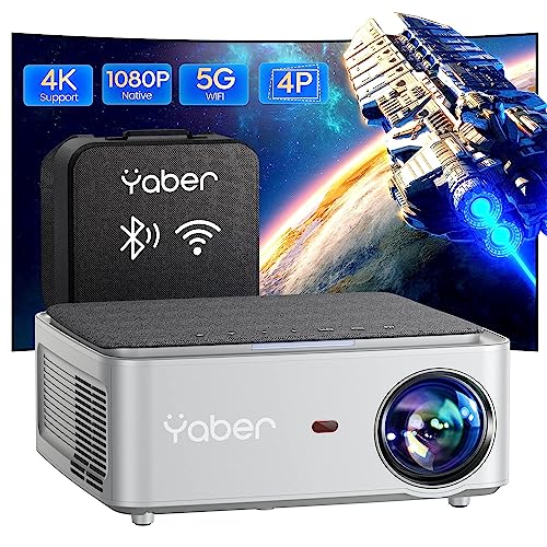 5G WiFi Bluetooth Projector, YABER Native 1080P Outdoor Movie Projector with 350" Display, 18000L Home Theater Video Projector Support 4K ,4P/4D Keystone, Zoom, for Android/iOS/Phone/HDMI/PS5（Grey）