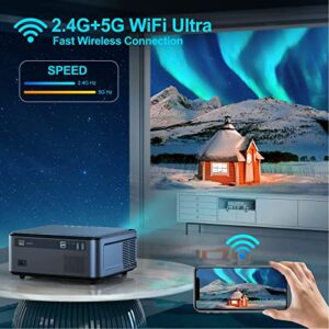 5G WiFi Bluetooth Projector, YABER Native 1080P Outdoor Movie Projector with 350" Display, 18000L Home Theater Video Projector Support 4K ,4P/4D Keystone, Zoom, for Android/iOS/Phone/HDMI/PS5（Grey）