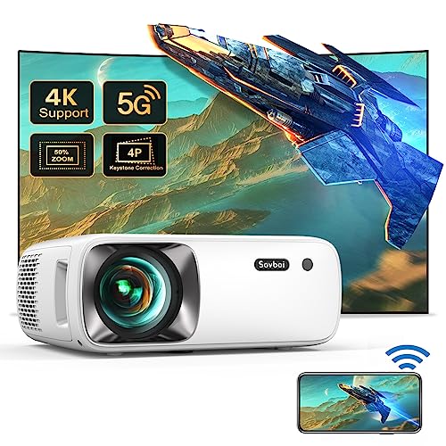 Outdoor Projector 4K with WiFi and Bluetooth: 20000L 600 ANSI Native 1080P Projector, 4D/4P Keystone 450'' & 50% Zoom Sovboi Video Projector, SOI-Smart System Movie Projector for Outdoor/Home Use