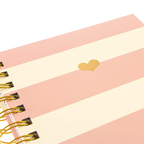 Graphique Hardbound Spiral Journal | Heart of Gold Pink Stripe Design | Premium Paper | Notebook | Diary | Lists | Record Month and Date | Great Gift | 160 Ruled Pages | 6.25” x 8.25”