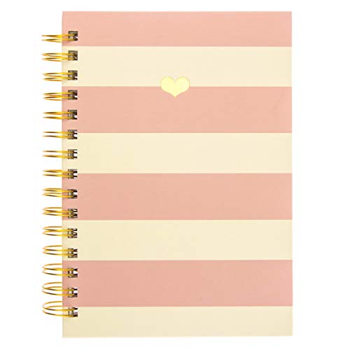 Graphique Hardbound Spiral Journal | Heart of Gold Pink Stripe Design | Premium Paper | Notebook | Diary | Lists | Record Month and Date | Great Gift | 160 Ruled Pages | 6.25” x 8.25”