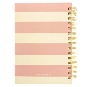 Graphique Hardbound Spiral Journal | Heart of Gold Pink Stripe Design | Premium Paper | Notebook | Diary | Lists | Record Month and Date | Great Gift | 160 Ruled Pages | 6.25” x 8.25”