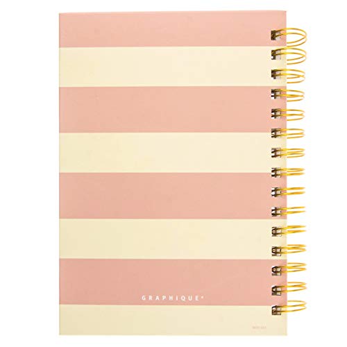 Graphique Hardbound Spiral Journal | Heart of Gold Pink Stripe Design | Premium Paper | Notebook | Diary | Lists | Record Month and Date | Great Gift | 160 Ruled Pages | 6.25” x 8.25”