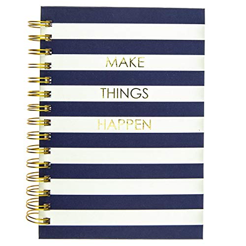 Graphique Hardbound Spiral Journal | Make Things Happen Navy Stripe Design | Premium Paper | Notebook | Diary | Lists | Record Month and Date | Great Gift | 160 Ruled Pages | 6.25” x 8.25”