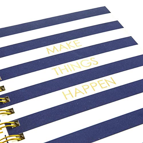 Graphique Hardbound Spiral Journal | Make Things Happen Navy Stripe Design | Premium Paper | Notebook | Diary | Lists | Record Month and Date | Great Gift | 160 Ruled Pages | 6.25” x 8.25”