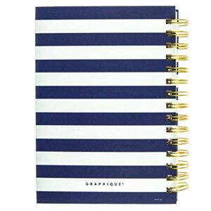 Graphique Hardbound Spiral Journal | Make Things Happen Navy Stripe Design | Premium Paper | Notebook | Diary | Lists | Record Month and Date | Great Gift | 160 Ruled Pages | 6.25” x 8.25”