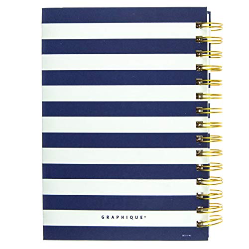 Graphique Hardbound Spiral Journal | Make Things Happen Navy Stripe Design | Premium Paper | Notebook | Diary | Lists | Record Month and Date | Great Gift | 160 Ruled Pages | 6.25” x 8.25”