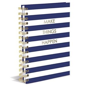 Graphique Hardbound Spiral Journal | Make Things Happen Navy Stripe Design | Premium Paper | Notebook | Diary | Lists | Record Month and Date | Great Gift | 160 Ruled Pages | 6.25” x 8.25”