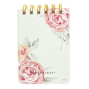 Graphique Vintage Roses Petite Journal - Pocket Journal with 200 Custom Interior Pages, Pink Floral Cover with Embellished Gold Foil "Notes" Message and Spiral Bound Top, 3.5" x 5.5"