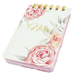 Graphique Vintage Roses Petite Journal - Pocket Journal with 200 Custom Interior Pages, Pink Floral Cover with Embellished Gold Foil "Notes" Message and Spiral Bound Top, 3.5" x 5.5"