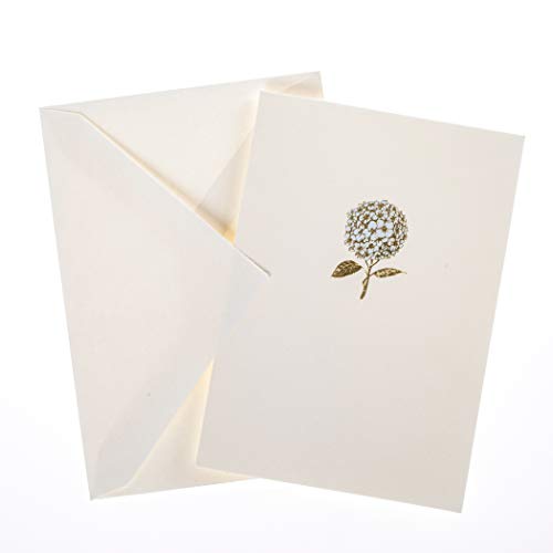 "Graphique Hydrangea La Petite Presse Boxed Notecards - 10 Embellished Gold Foil Blank Cards with Matching Envelopes and Storage Box, 3.25" x 4.75" (L1346CB)