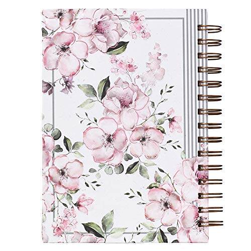 Christian Art Gifts Journal w/Scripture Trust In The Lord Proverbs 3:5 Bible Verse Pink Flowers 192 Ruled Pages, Large Hardcover Notebook, Wire Bound