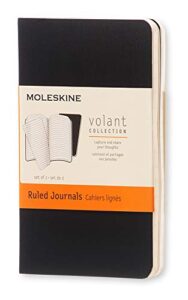 moleskine volant journal, soft cover, xs (2.5" x 4") ruled/lined, black, 56 pages (set of 2)